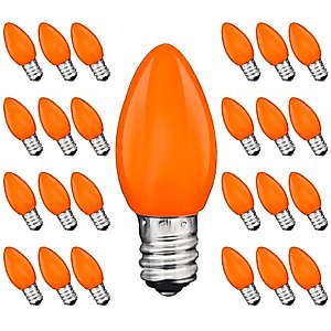C7 LED Halloween Replacement Lights Bulbs,25 Pack 0.6w Cerami Orange Halloween Bulbs with E12 Candelabra Base Vintage LED Light Bulbs for Indoor Outdoor Night Lights Halloween Christmas String Lights