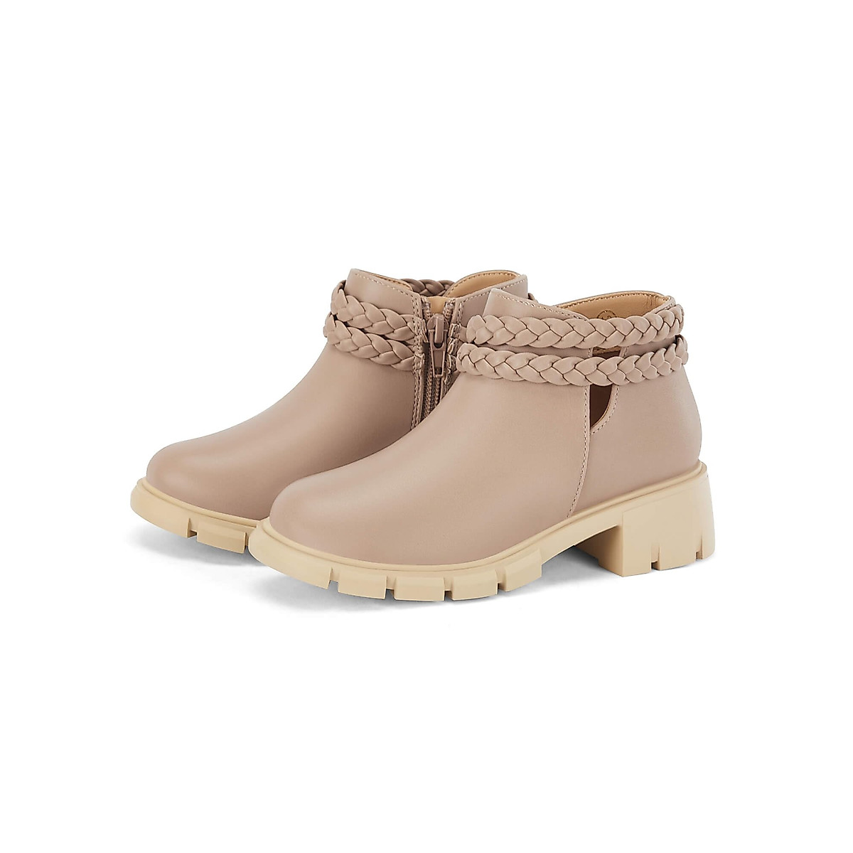 Coutgo Girls Toddler Braided Ankle Boots Chunky Low Heel Casual chelsea Booties Little Big Kid