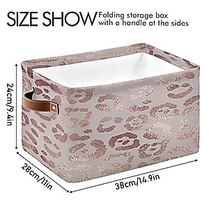Nander Elegant Rose Gold Leopard Pattern Foldable Storage Cubes Laundry Basket for Kids Toy Storage Basket Cosmetic Toys Cloth Cube Bins Organizer Office Stationery