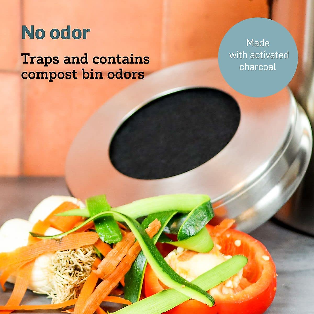 12 Pack Epica Charcoal Filter Replacement for Countertop Compost Bin | Kitchen Compost Bin Filter | 2-in-1 Compost Bucket Filter Removes Odors | Compost Filter, 6.5”