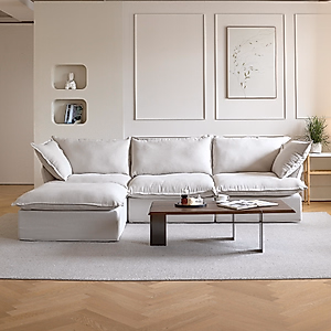 MGH Modular Sectional Sofa,Cloud Convertible Sectional Sofa Couch, L Shaped Minimalist Sofa Couch Sets for Living Room and Apartment,Sofa Cover Warshable& Removable (Beige, 3 Seater+1 Ottoman)