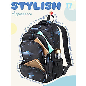 BLUEFAIRY Boys Backpack Elementary Kids School Bags Middle School Primary School Bookbags Lightweight Sturdy Durable Gift with Plenty of Pockets Age 5-9（Black&Blue