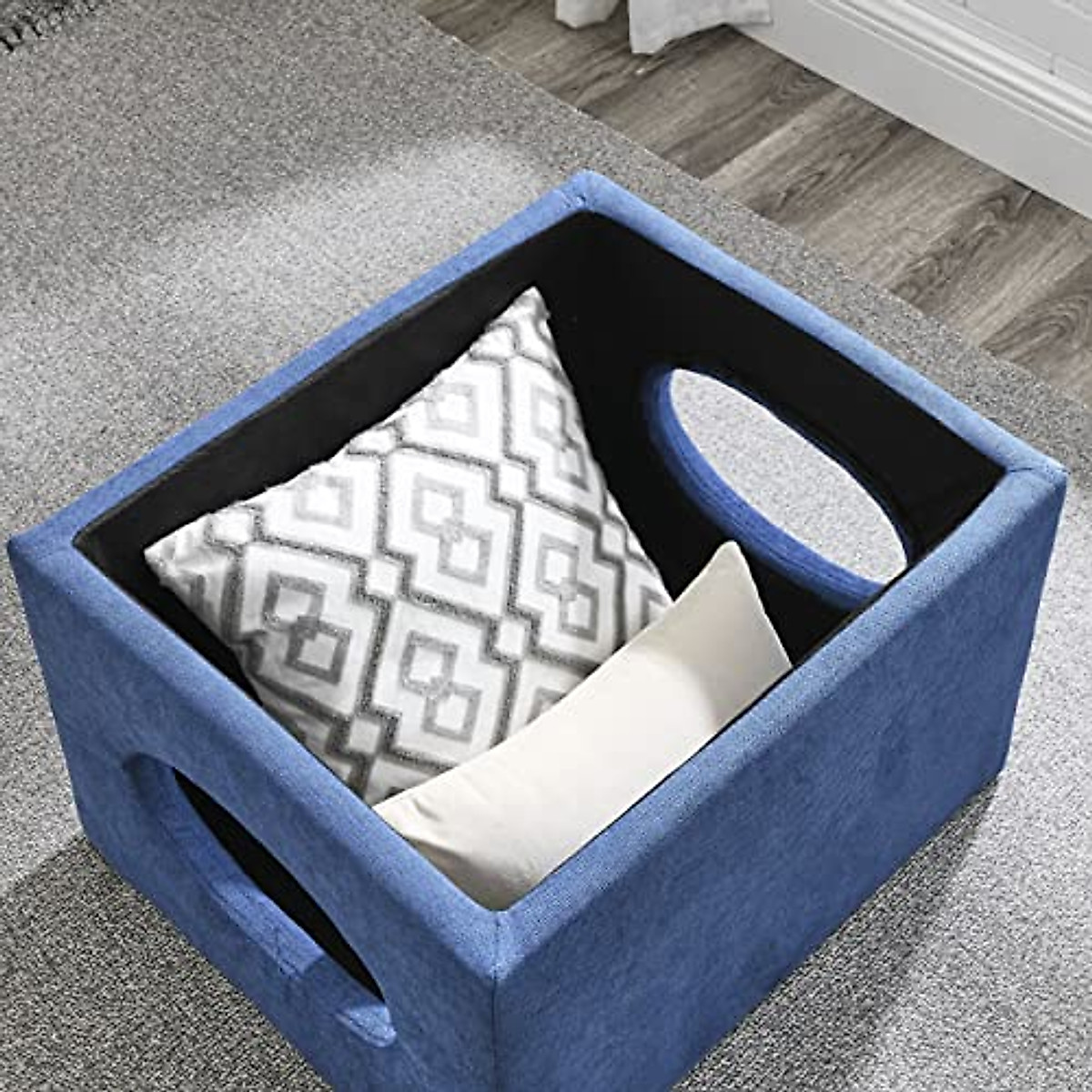 HomSof 25" W 5 Pieces Ottoman Bench Set,Modern Design Hollow Storage Ottoman, Upholstery Coffee Table, Two Small Footstools,Easy Storage and Wide Use,Waterproof,Oil-Proof,Scratch-Proof,Blue