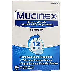 Mucinex 12-Hour Chest Congestion Expectorant Tablets, 20 Count (Pack of 2)