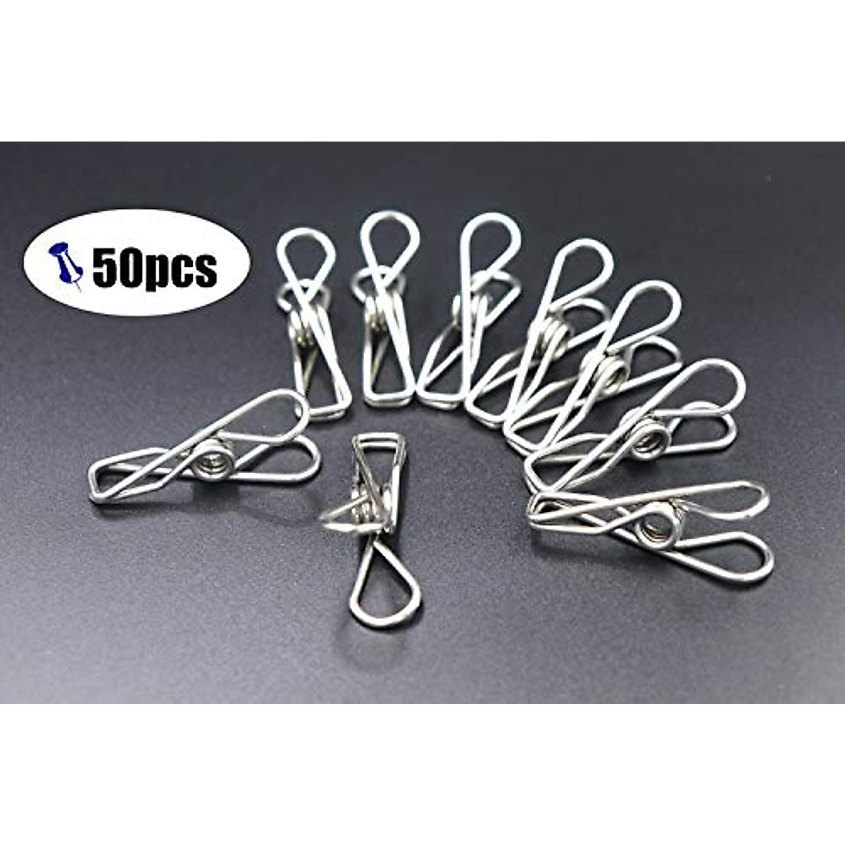 FGen 50pcs Mini Clip 1.7-inch Stainless Steel, Clothesline, Bag Seal, Paper Clip, Clip Socks, Etc.