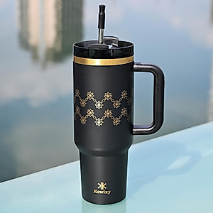 KEWIXY 40 oz Tumbler With Handle and Straw, Gloss Insulated Travel Tumbler, Fits in Cup Holder, Travel Coffee Mug with Lid, Included Leak Proof Straw Cover -Flower Surge