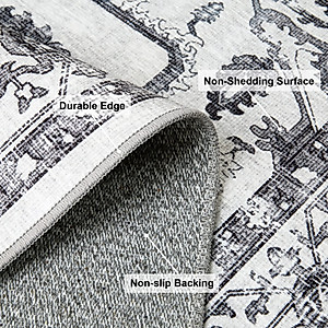 Oriannal 5x7ft Washable Area Rugs Boho Gray +2 PCS Kitchen Rugs Non-Slip 17 X30/17X47 Inch Gray and White