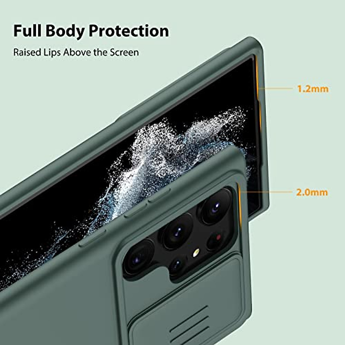 Nillkin for Samsung Galaxy S23 Ultra Case with Camera Cover, Silicone Ultra Slim Shockproof Protective Phone Case, [Microfiber Lining, Slide Camera Protection] Alpine Green