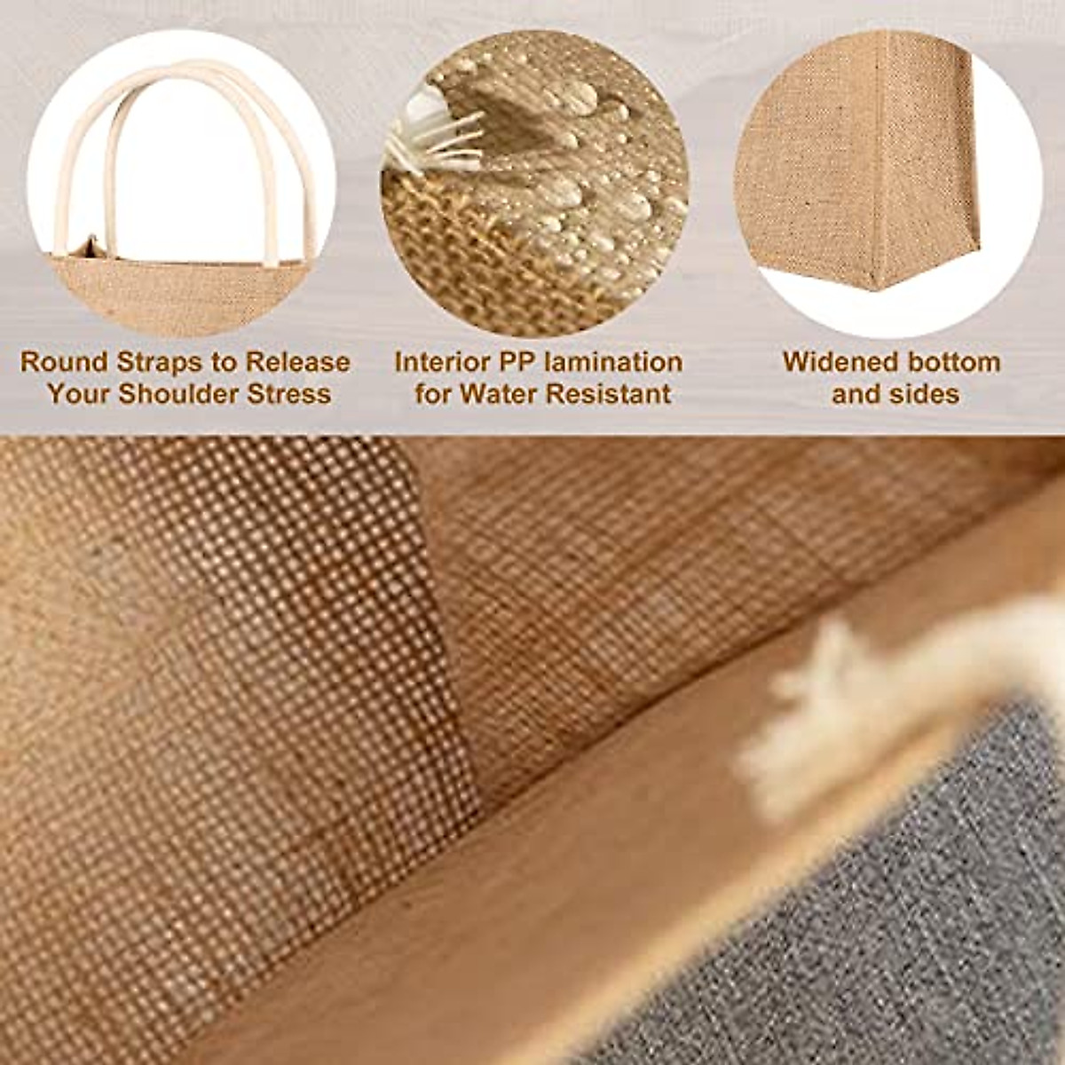 4 Pack Medium Burlap Tote Bags with Handle, 12.6"x8.7"x5.3" Reusable Jute Beach Bags Blank Grocery Tote Bulk, Canvas Gift Bag for Bridesmaid Wedding, DIY, Women Market Grocery Shopping