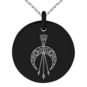 Tioneer Jewelry | Black Plated Stainless Steel Medallion Pendant Necklace | Circle Necklace for Men & Women | Stainless Steel Jewelry, Artemis, Greek Goddess of Moon, Black