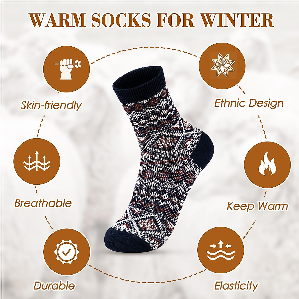 Trifabricy 5 Pairs Comfortable and Warm Wool Socks - Thick Knit Cabin Socks for Women and Men, Cozy Winter Gifts