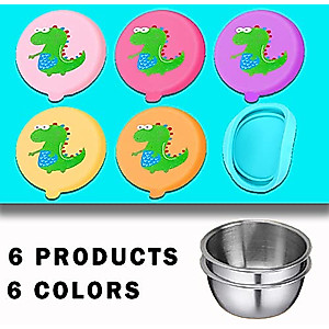 YZDTECH Salad Dressing Containers To Go, Reusable Small Containers with Lids, Stainless Steel Condiment Cup with dinosaur Leakproof Silicone Lids, Fits in Bento Box for Lunch