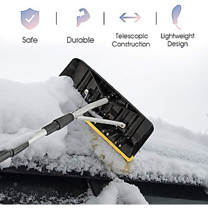 GYMAX Snow Roof Rake, 21ft Telescoping Aluminum Snow Rake for House Roof, Scratch-Free Snow Roof Shovel with Large Blade & Twist-N-Lock Handle for Roof Car Snow/Leaves/Debris Removal (Black+Yellow)