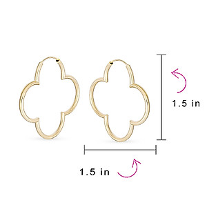 Clover Flower Shaped Thin Tube Endless Hoop Earrings For Women Polished 14K Gold Plated .925 Sterling Silver 1.5 In