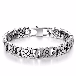 BIYONGDE Stainless Steel Leopard Print Pattern Link Chain Bangle Bracelet, Mens Womens, Punk Rock Timeless Style
