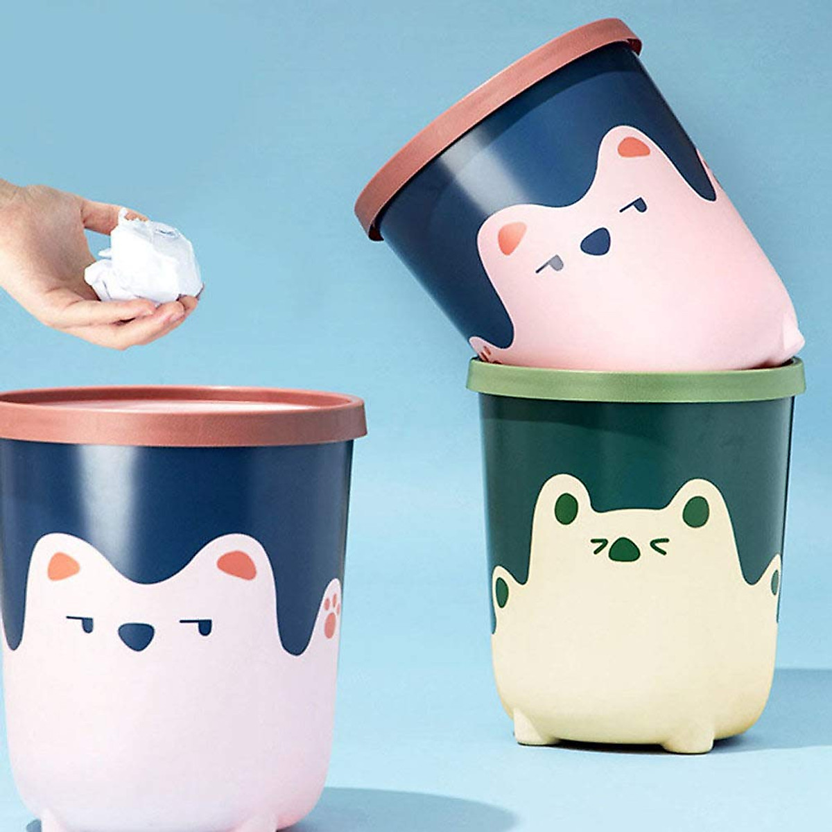 Hemoton 1pc Cartoon Trash Can Plastic Trash Can with Lid Plastic Garbage Bin Plastic Trash Container Kitchen Trash Bin Bathroom Plastic Garbage Can Plastic Pp Small Trash Can Office Mini