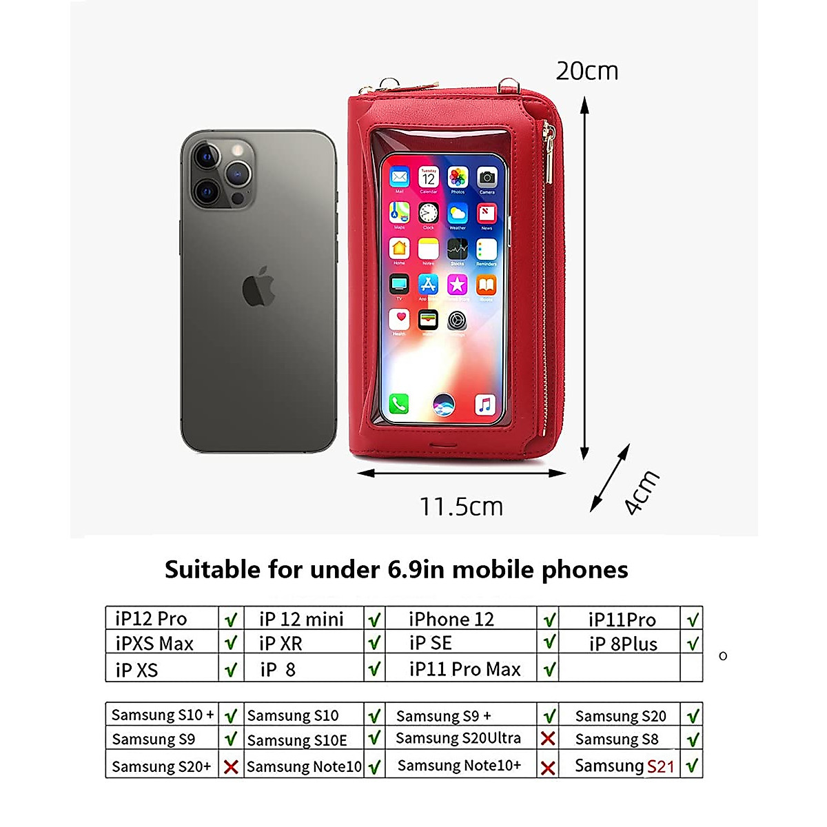 Touch Screen phone bag Purse crossbody bags wallets for women RFID Blocking Clutch bag Wrist bag handbag with Shoulder Strap Wristband