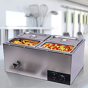 110V Food Soup Warmer 4 Pan,Table Food Grade Stainelss Steel Countertop Commercial Canteen Buffet Server Steam Stove Heater, 600W Electric Countertop Food Warmer with Temperature Control