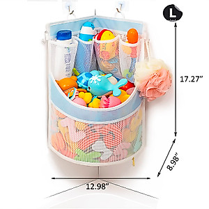 PVC Material Bathtub Toy Holder Prevent Long Spots Bath Toy Storage Bath Toys for Kids Ages 4-8 17“x13”Mesh Bath Toy Holder let Baby Bath Toys Quick Drying