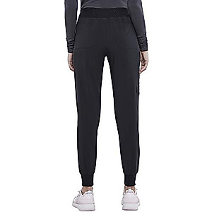 Iflex Jogger Scrubs for Women, Yoga-Inspired Knit Waistband Scrub Pants CK011, M, Black