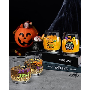 Halloween Witches Wine Glasses 4PCS Hocus Pocus Stemless Glass 12oz Gift Brew Sanderson Sisters Glass Tumbler for Ice Coffee Beer Beverages Funny Party Cup Favors Birthday Wedding Gifts Fall Peresnt