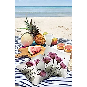 ArneCase Pillow Covers Pack of 2 Outdoor Waterproof Decorative Pillows Case ,Rose Red Tulips Spring Flowers ,Farmhouse Cushion Cases for Patio Furniture Garden-18x18 Inch