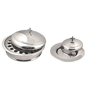 Communion Ware Holy Wine Serving Tray with A Lid & A Stacking Bread Plate with A Lid - Stainless Steel (Mirror/Silver)