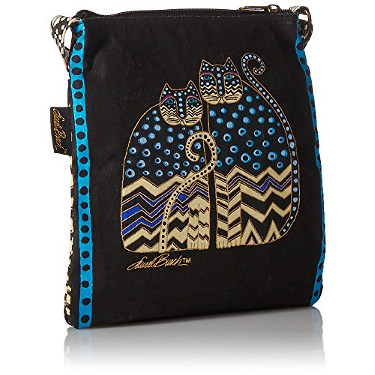 Laurel Burch LB4315 Crossbody Tote with Zipper Top, Spotted Cats Black