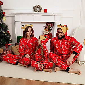 Adisputent Christmas Pajamas for Family Matching Cute Long Sleeve Couples Soft Holiday Sleepwear Funny Christmas Pjs sets One Piece Red Reindeer Men XXL