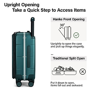 Hanke 20 Inch Carry On Luggage Airline Approved Hard Shell Suitcase with Spinner Wheels TSA Luggage Travel Suitcases Wide Handle for Men Women(Blackish Green)