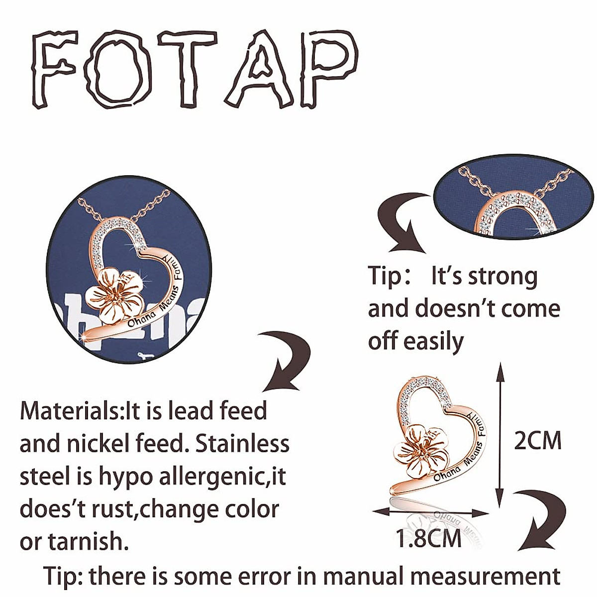 FOTAP Ohana Means Family Necklace Ohana Necklace Hawaiian flower Gift Necklace Gift Hawaiian Trip Gift Gift BBF Gift Family Reunion Gift (Ohana RG NC)