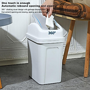 WAGA 13 Gallon Kitchen Trash Can,with Swing-top Lid, 360 ° Sliding Lid,Trash Can with Lid, Bathroom Trash Can,2024 Upgraded Plastic Swing Top Trash Can,Garbage Bin for Kitchen, Office, Toilets