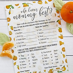 DISTINCTIVS Orange Little Cutie Baby Shower Game, Who Knows Mommy Best Game Cards - 20 Count