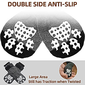 PUPTECK Double Side Anti-Slip Dog Socks with Adjustable Straps for Small Medium Large Dogs Indoor Hardwood Floor, 2 Pairs Pet Paw Protection Traction Control Grip Socks Prevents Licking, Grey L