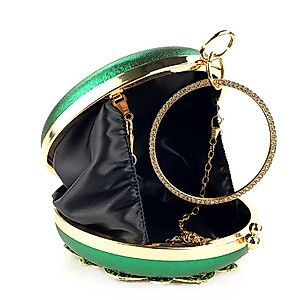 ZLXDP Green Clutch Bag Women Round Clutch Purse Evening Bag Crystal Wedding Purse and Handbag Exquisite Chain Shoulder Bag