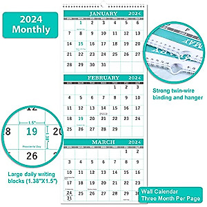 2023-2024 Wall Calendar - 3-Month Display Calendar July 2023- June 2024 (Folded in a Month), 11.3" x 26" (When Opened), 3 Month Calendar, Wall Calendar 2023-2024, 3 Month Vertical Calendar with Thick Paper