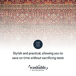 Linon Home Decor Products The Anywhere Washable Rug Yarit Garnet & Ivory 3' X 5' Accent Rug