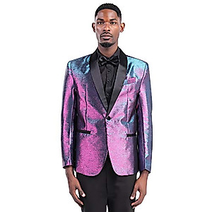 Mens Magic Color Tuxedo Suit Jacket Luxury Slim Fit Dress Blazer Prom Sport Coat,Pink/Gold,Small