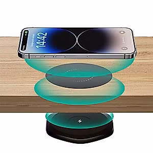 KPON Invisible Wireless Charger - 30mm Under Table Charger - Furniture Desk Nightstand Wireless Charging Station for iPhone 14/13/12/11/X/8 and Wireless Devices (with QC Adapter)