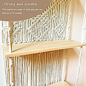 M MANUAL Macrame Wall Hanging Shelf - 3 Tier Wall Shelves Boho Wall Decor Storage Shelf for Bathroom Bedroom Living Room Large Handmade Boho Home Decor Bedroom Living Room Handmade Boho Home Decor