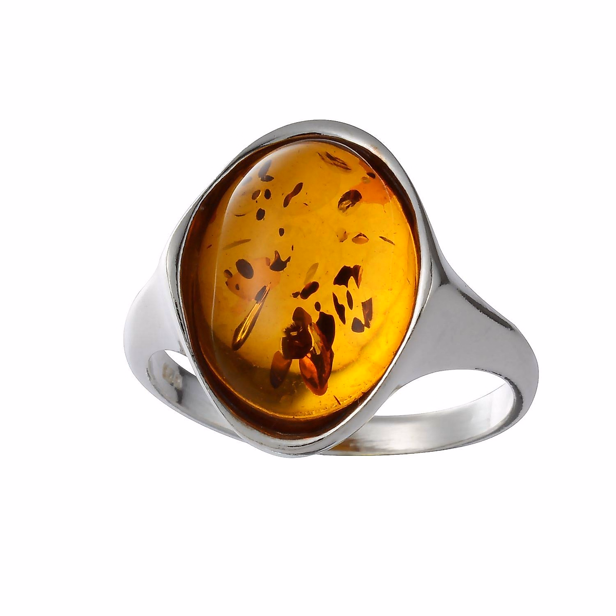 HolidayGiftShops Sterling Silver and Baltic Honey Amber Adult Ring Abigail- size 8