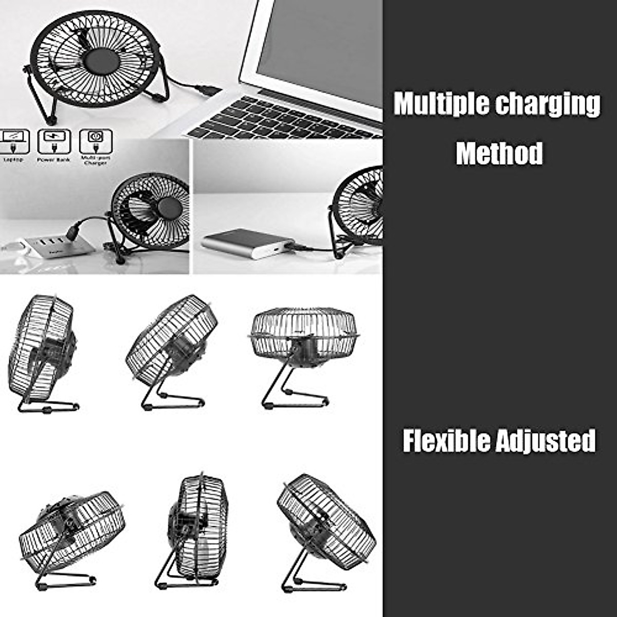 Iron USB Solar Panel Fan, 8 inch 5.2W 6V Cooling Fan + Solar Panel for Outdoor Traveling