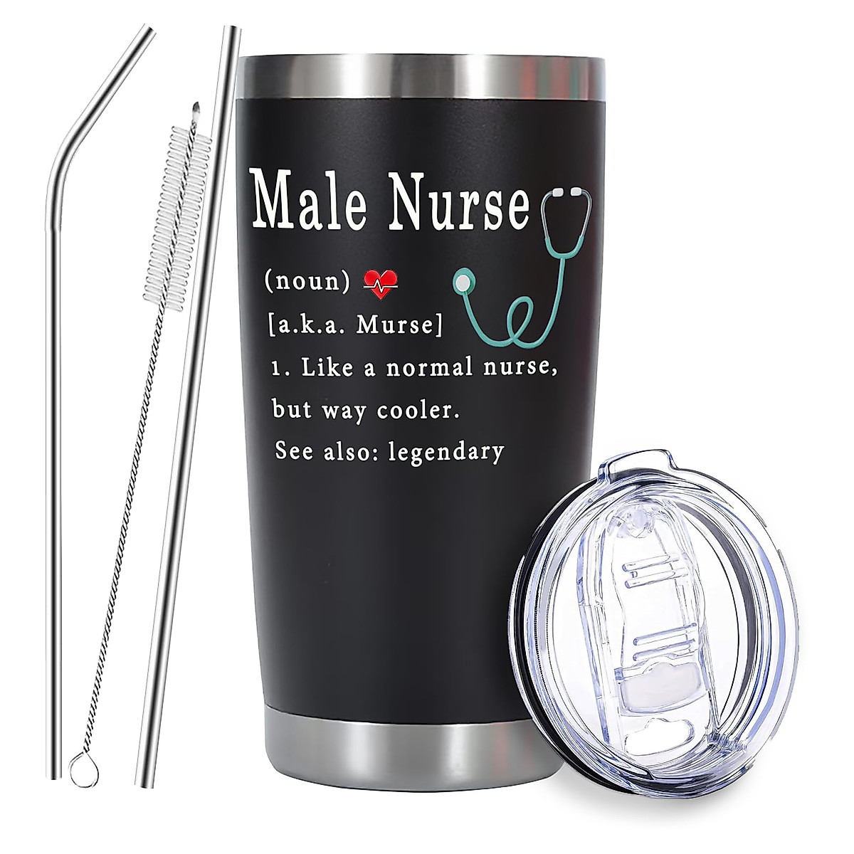 EchoMaven Nurse Gifts for Men, Male Nurse Gifts Ideas for Nurse Week, 20oz Male Nurse Stainless Steel Travel Tumbler with Lid, Nurse Practitioner Gifts Christmas Birthday Gifts for Son Friends, Black