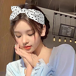 Kilener Rabbit Ears Headband for Women in White Polka Dot Material, Non Slip, Vintage, Hair Styling, Hairband, Ideal Gift Choice