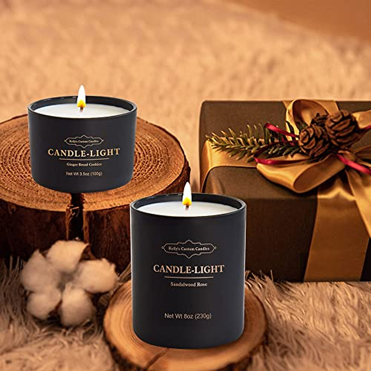 Gifts for Women, Sandalwood Rose Candles, Home Scented Candle, 8 oz Fall Soy Candles, Birthday Gifts for Women, Christmas Thanksgiving Gifts for Women, Online Dating Present，Black Gift Box