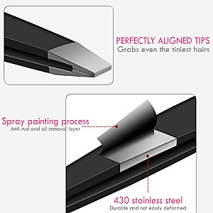 KINGMAS 5 Pcs Eyebrow Tweezers Set, Stainless Steel Brow Tweezer Scissors Set with Travel Case for Brow Facial/Ingrown Hair, Splinter (Black)