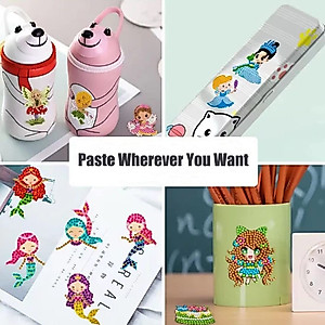 FLYSONG 5D DIY Diamond Art Stickers Kits for Kids, 24 PCS Cute Cartoon Princess Diamond Art Painting Stickers Beads Gem Making for Beginners Children