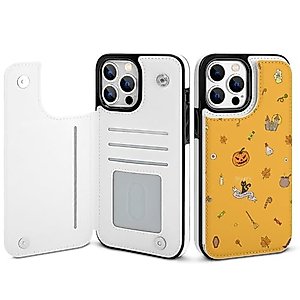 VEASPAEX iPhone 14 Pro Max Flip Phone Case - Protective Case with Card Slot - [Slim + Durable] Suitable for Women and Men TPU+Leather Material Halloween Pattern Multicolor