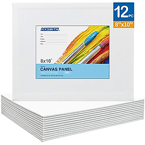 FIXSMITH-Painting-Canvas-Panels,8x10 Inch Canvas Board Super Value 12 Pack Canvases,100% Cotton,Primed Canvas Panel,Acid Free,Artist Canvas Boards for Professionals,Hobby Painters,Students & Kids.