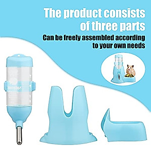 Hamster Water Bottle, [3 in 1-2.7oz] Diyife Guinea Pig Water Bottle No Drip, 80ml Small Animal Auto Dispenser with Food Container Base for Hamster Bunny Chinchilla Squirrel, Small Pets (Blue)
